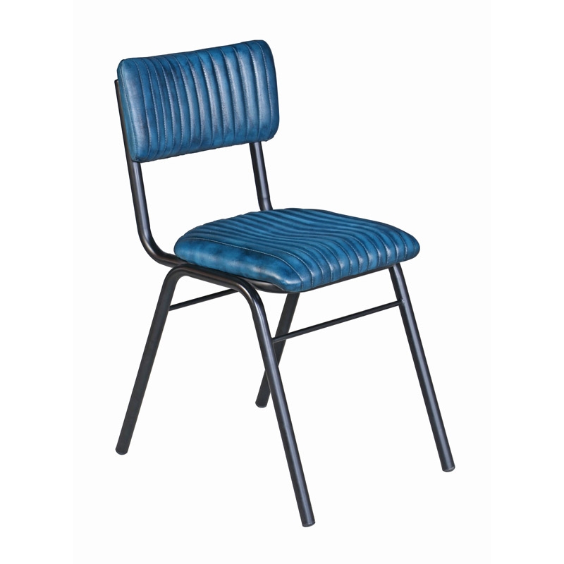 School Side Chair In Leather, Vintage Midnight Blue | Andy Thornton
