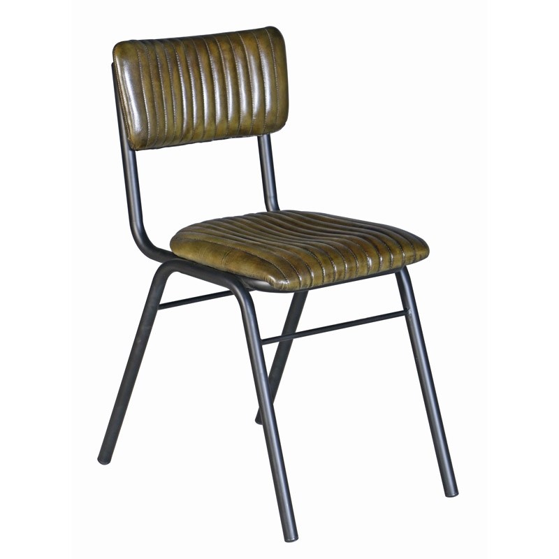 School Side Chair In Leather, Vintage Olive Green | Andy Thornton