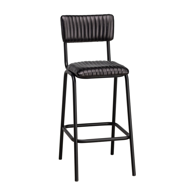 School Bar Stool In Leather, Black | Andy Thornton