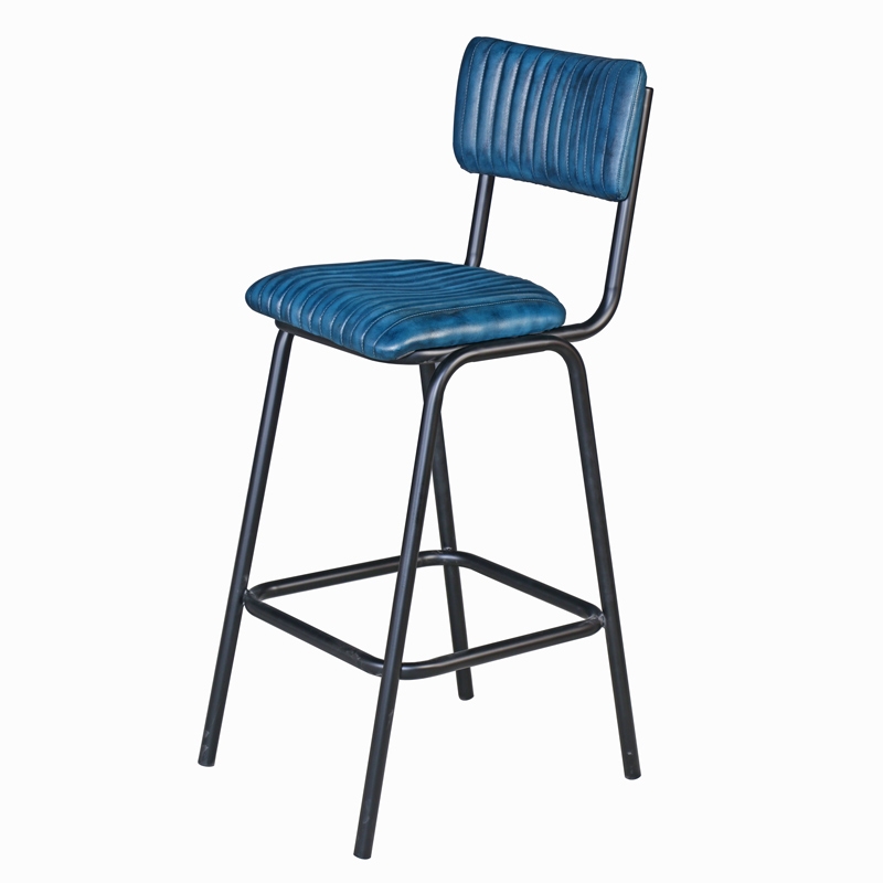 School Bar Stool In Leather, Vintage Midnight Blue | Andy Thornton